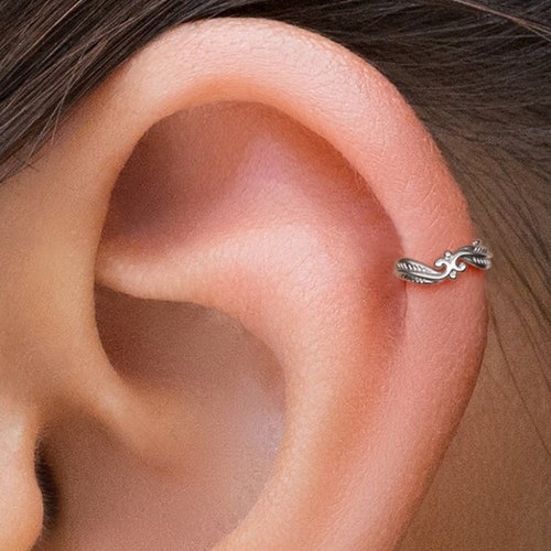 Silver Leaf Helix Hoop Helix Clicker Earring Cartilage - Etsy