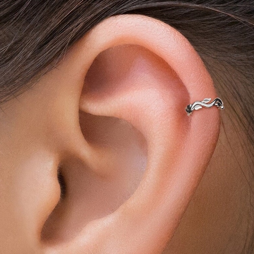 Leaf Cartilage Earring Silver Leaf Helix Hoop 7mm Leaf - Etsy