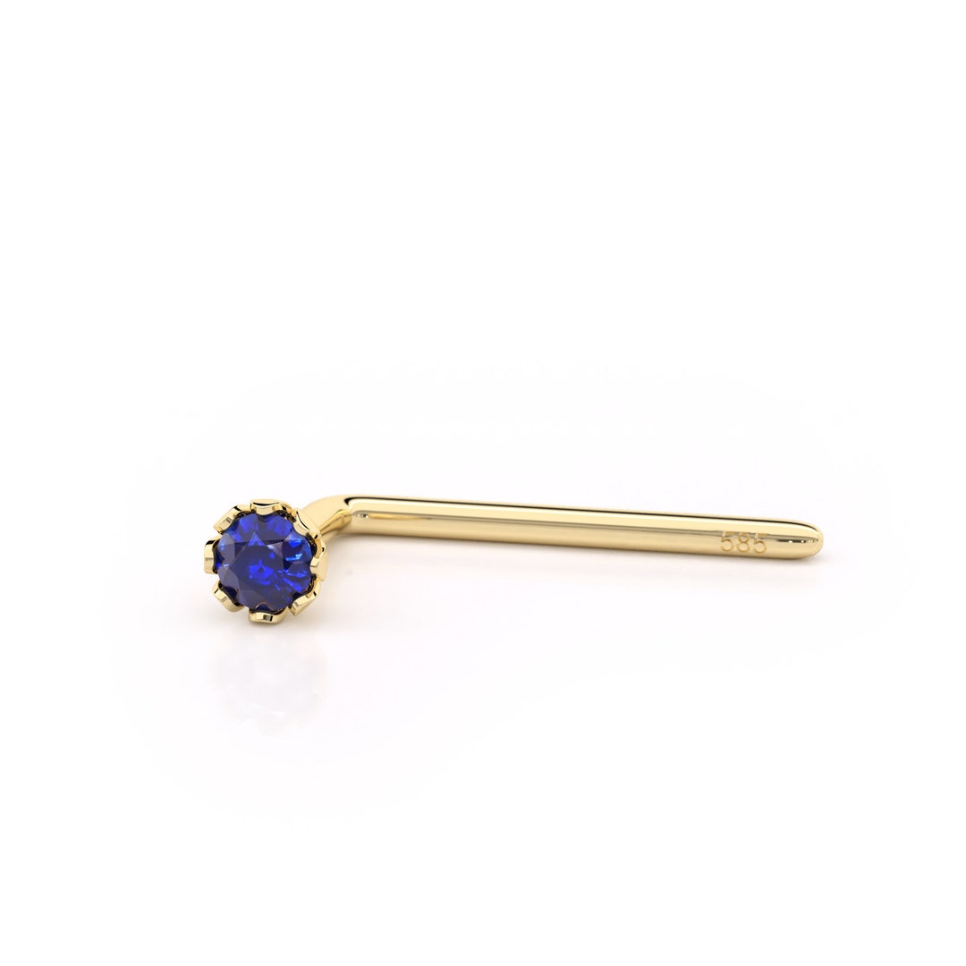 14K Gold Sapphire Nose Stud, Small Nose Stud, Blue Gemstone Nose Stud ...