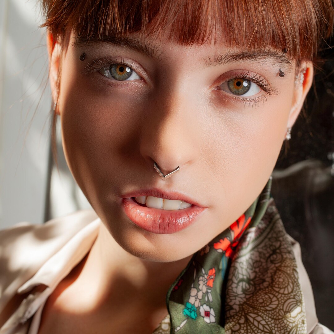 V Shape Septum Ring, Triple Stacked Septum Ring, Septum Ring Hoop ...