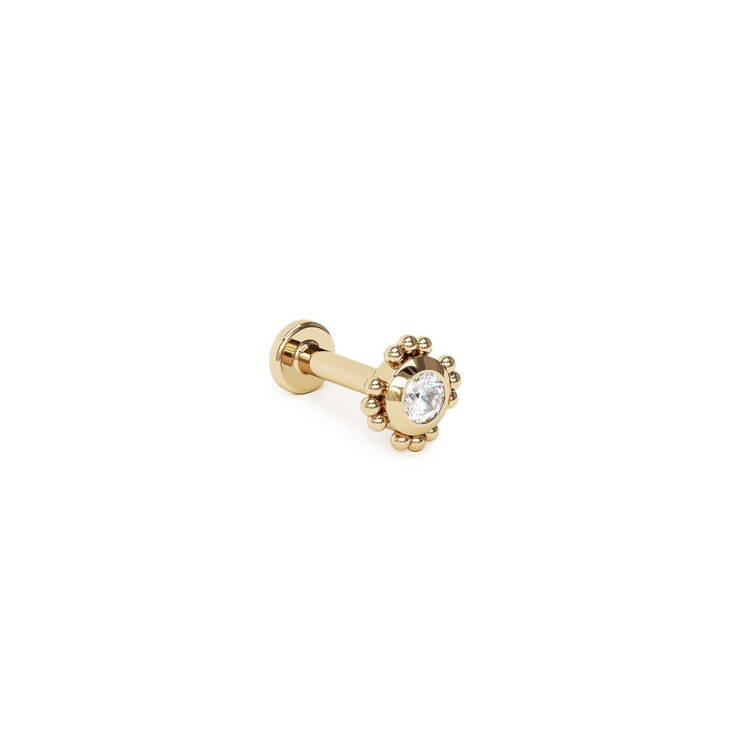 Tiny 14K Gold Diamond Round-cut Cartilage Stud, Diamond Labret Stud ...