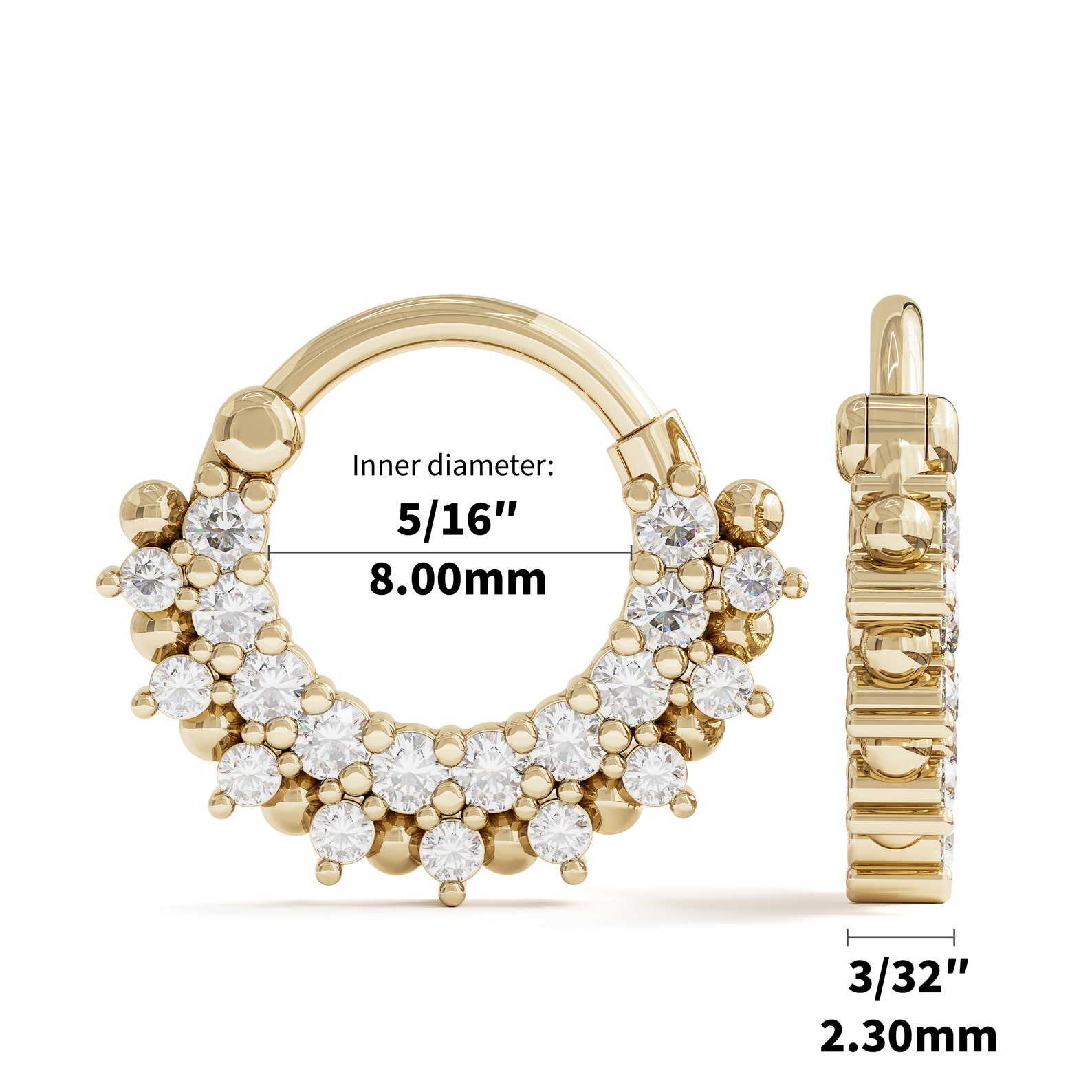 Modern Diamond Septum Ring, 8mm Septum Clicker, Solid Gold Septum Hoop ...