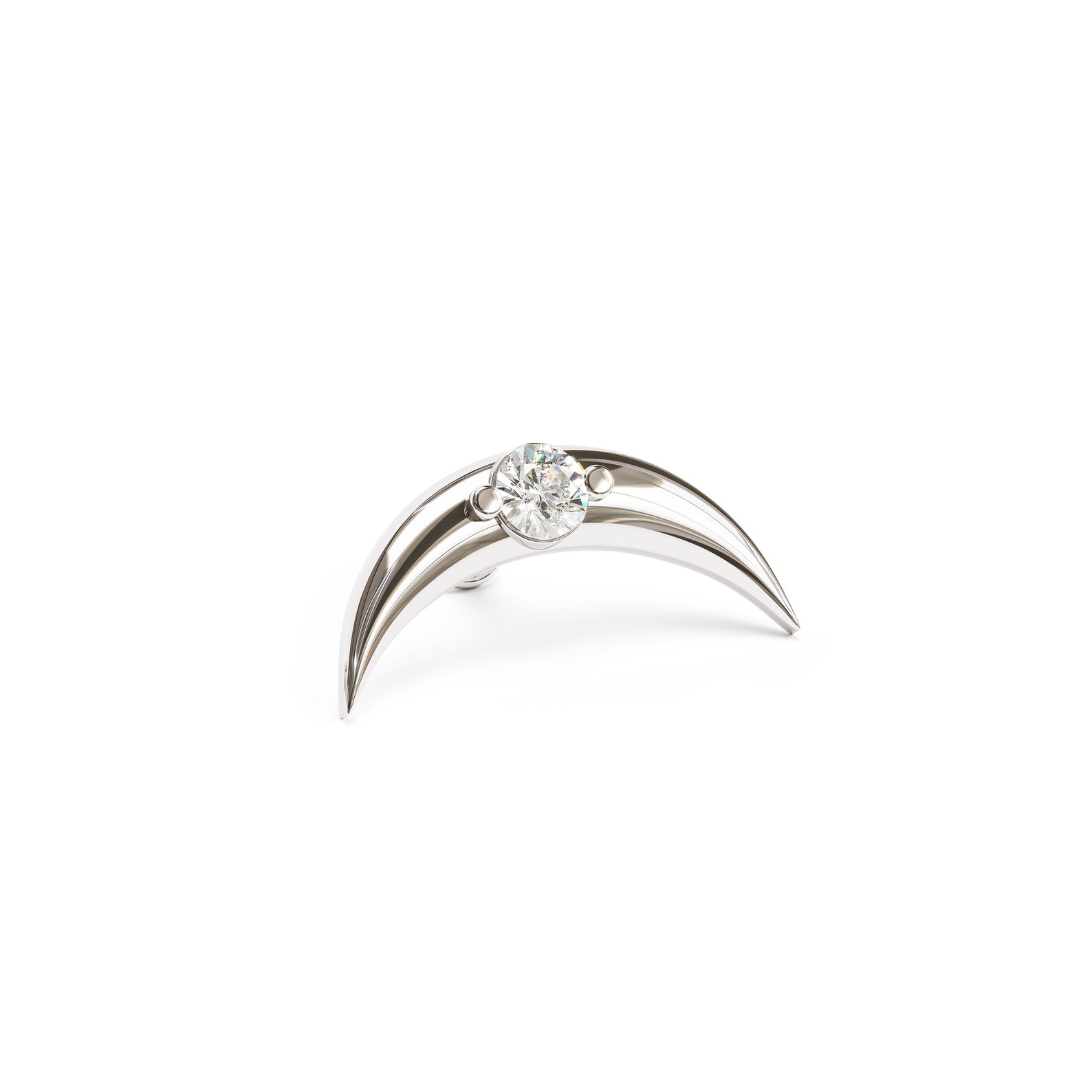 14K Gold Diamond Crescent Moon Helix Stud, Curved Helix Labret Stud ...