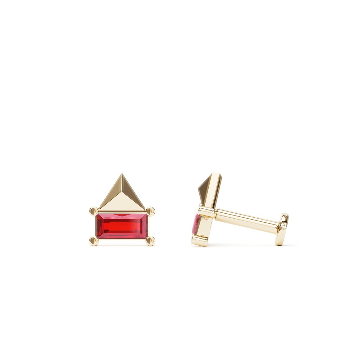 Baguette Ruby Piercing, 14K Solid Gold Cartilage Ruby Piercing, 14K ...