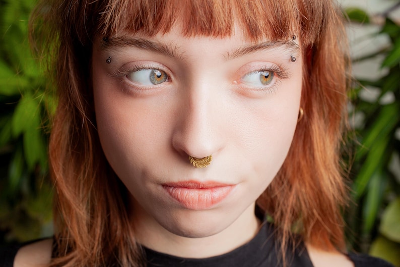 Leaf Stacked Septum Ring, Boho Septum Hoop, 16g Septum Clicker Ring ...