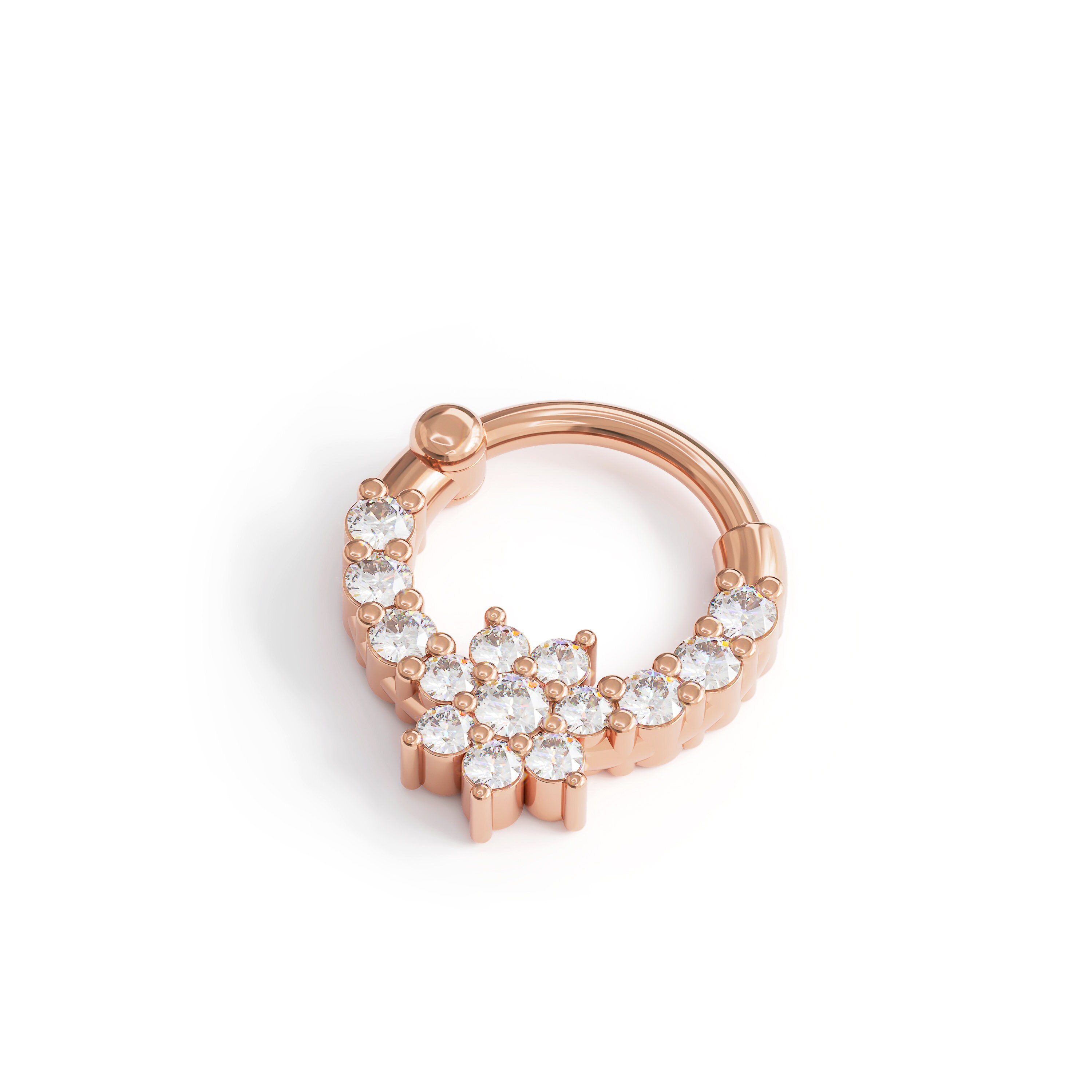 14K Gold Septum Ring, Flower Septum Clicker, Genuine Diamond Septum ...