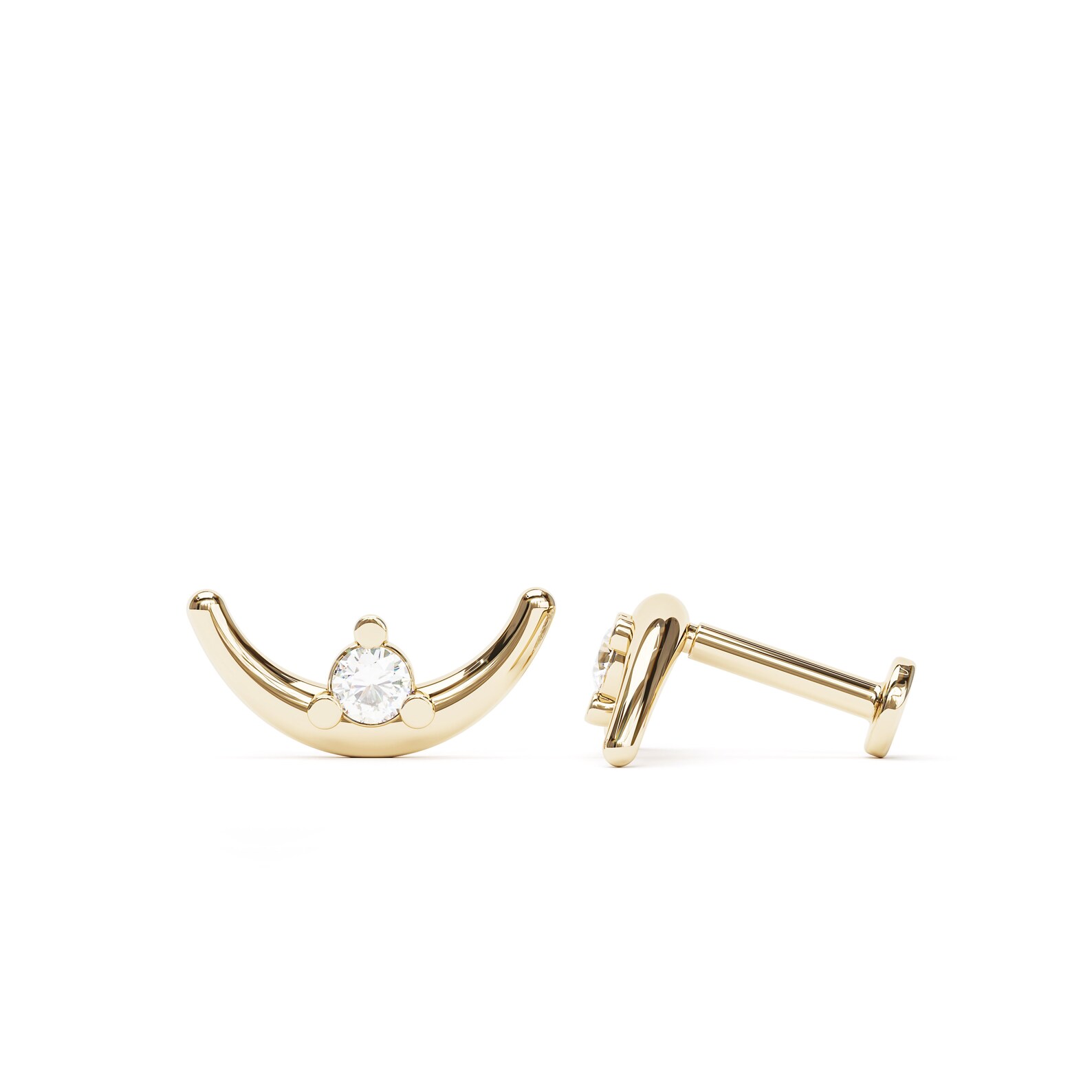 14K Gold Diamond Small Crescent Moon Helix Stud, Curved Helix Labret ...