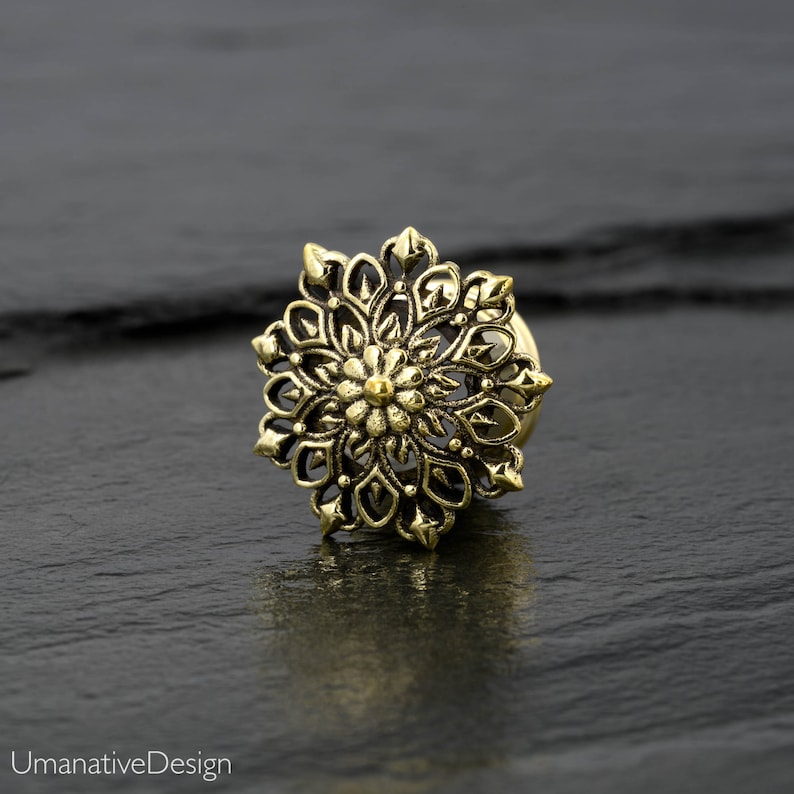 00 Gauges Lotus Ear Gauges Gold Ear Tunnels Gold Ear | Etsy