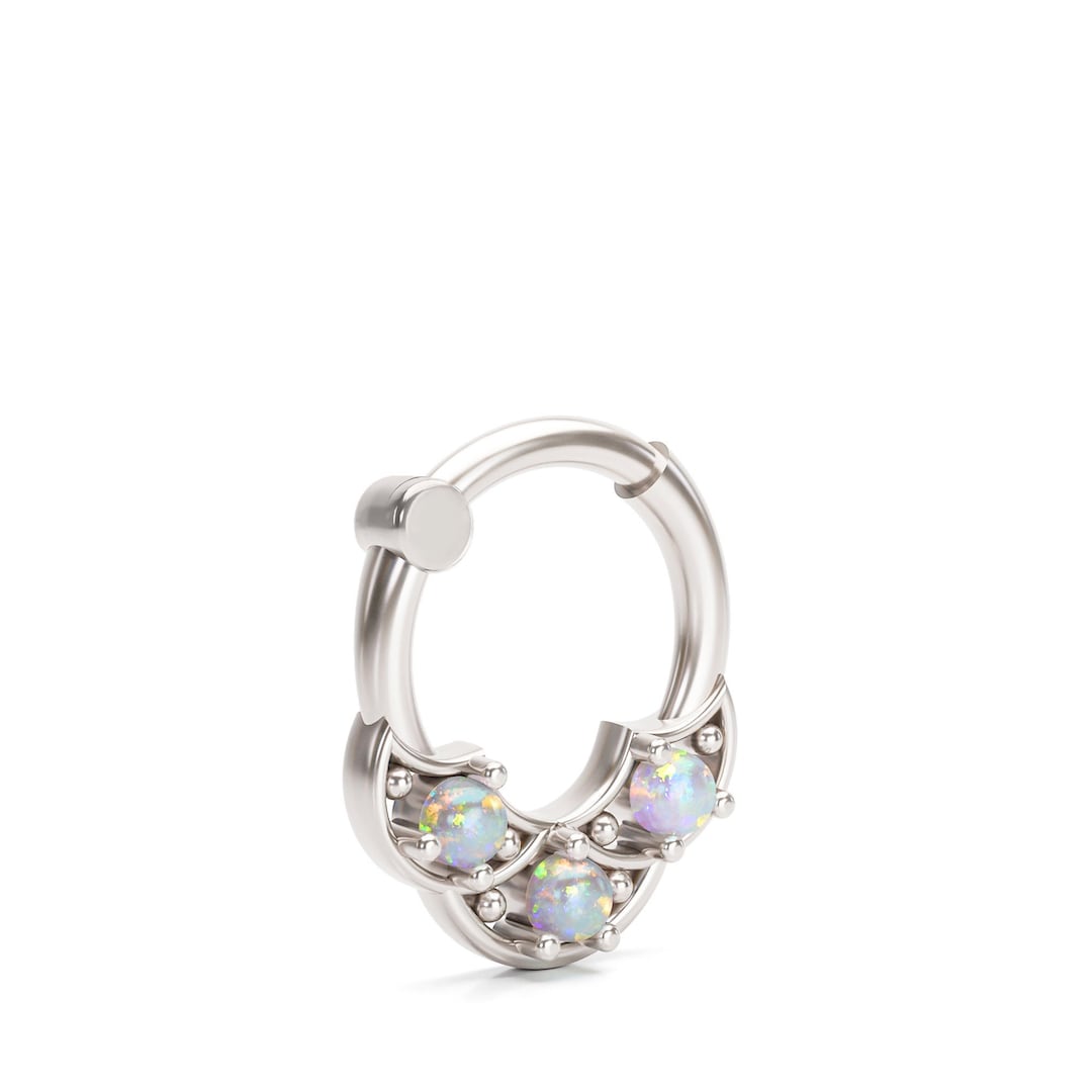 Daith Earring Lab Opal, Daith Piercing, Sterling Silver Opal Daith Hoop ...