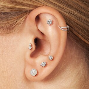 Diamond Helix Stud, Cartilage Piercing, 14K Gold Helix Jewelry, Real ...