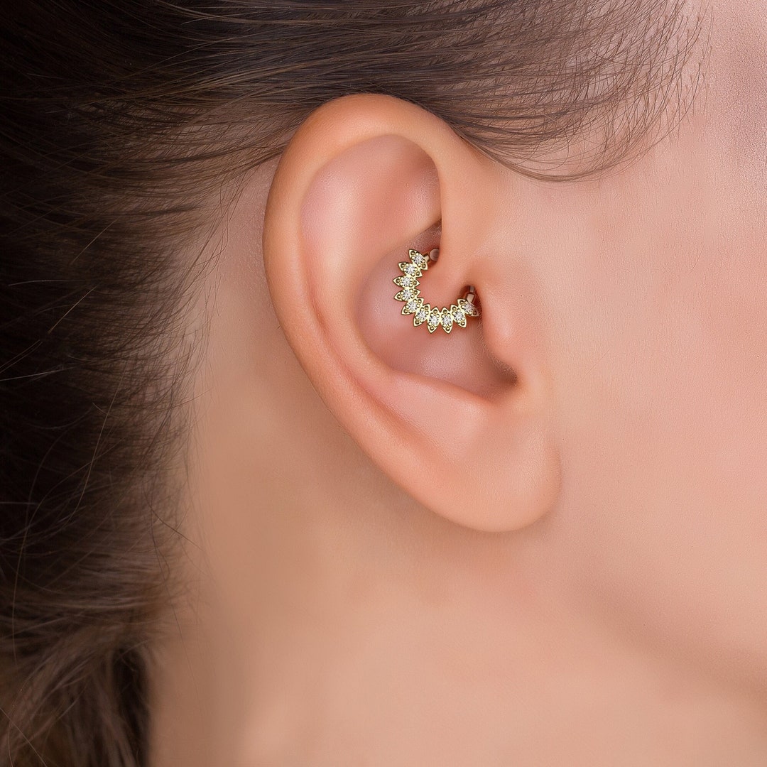 Unique Gold Daith Earring, Modern Daith Hoop With Genuine Diamonds ...
