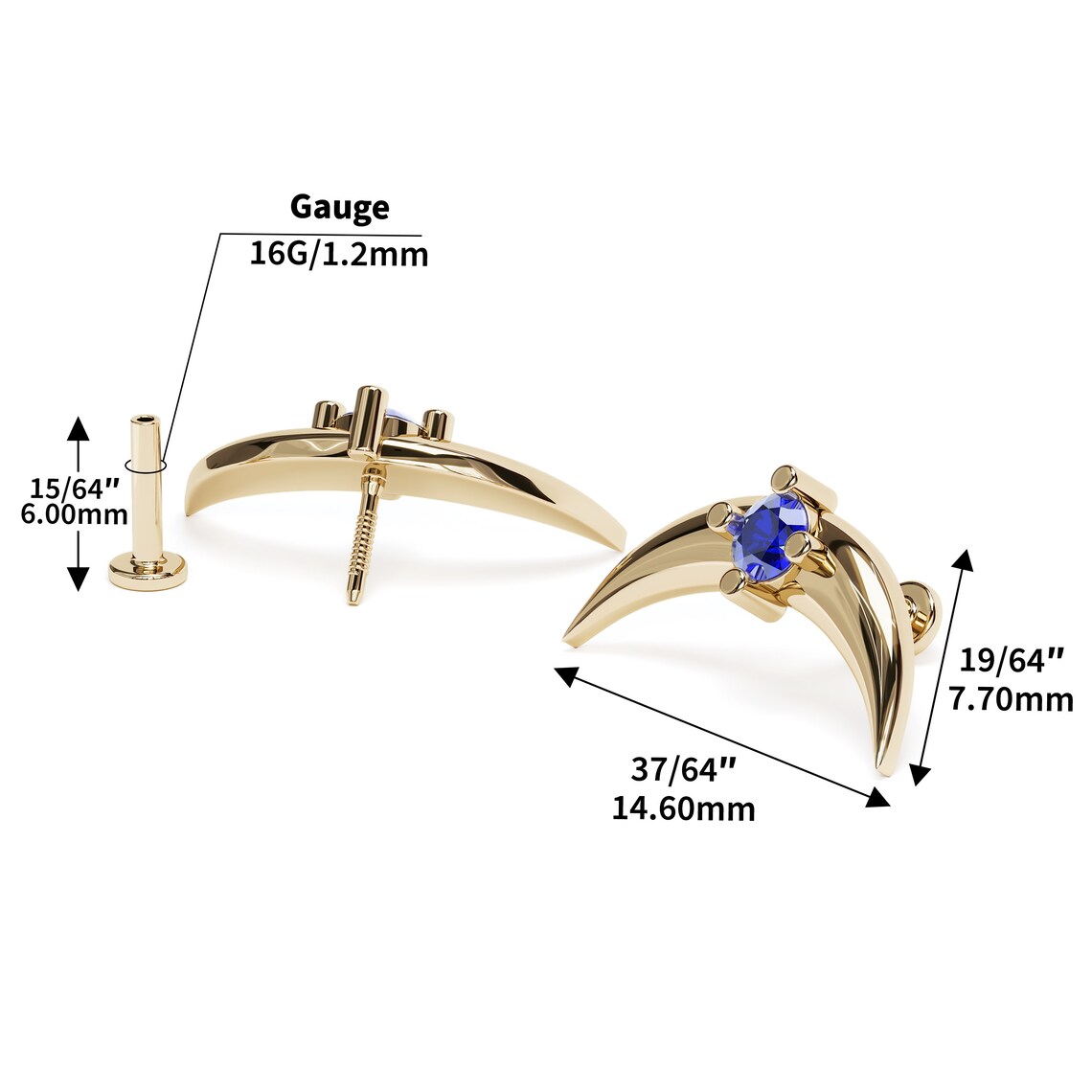 Sapphire Helix Piercing, Curved Helix Labret Stud, Sapphire Piercing ...