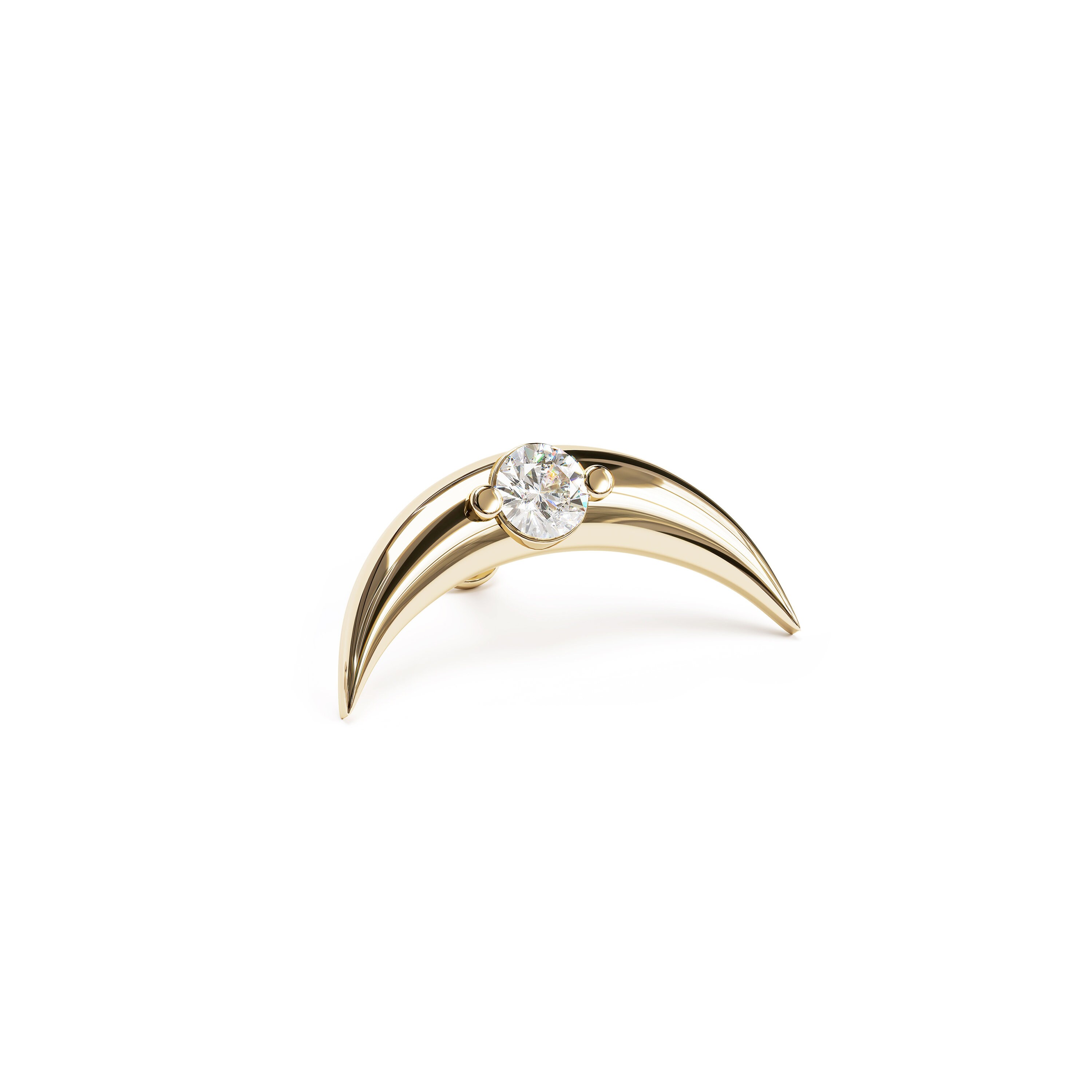 14K Gold Diamond Crescent Moon Helix Stud, Curved Helix Labret Stud ...