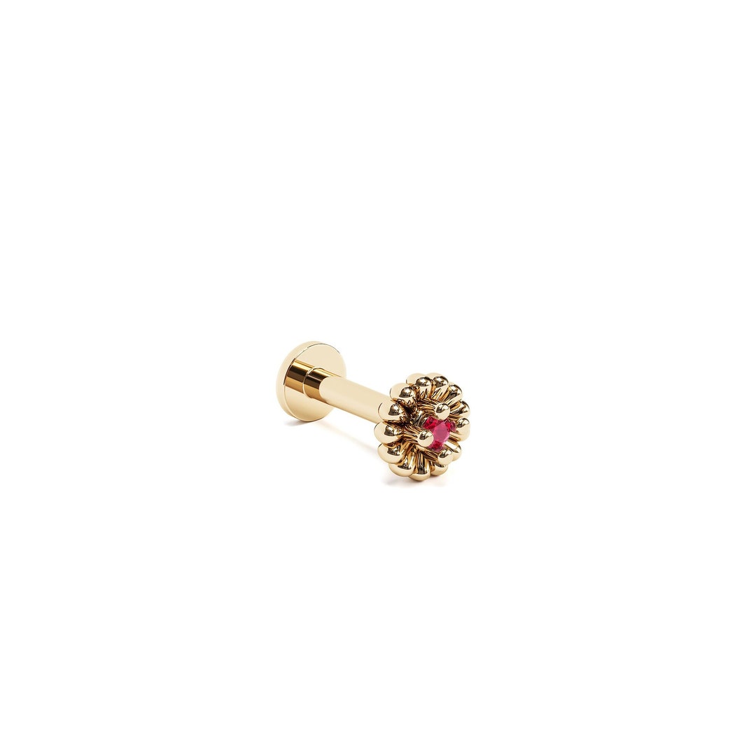 16G Tiny Ruby Flat Back Stud, 14K Solid Gold, 14K Internal Threaded ...