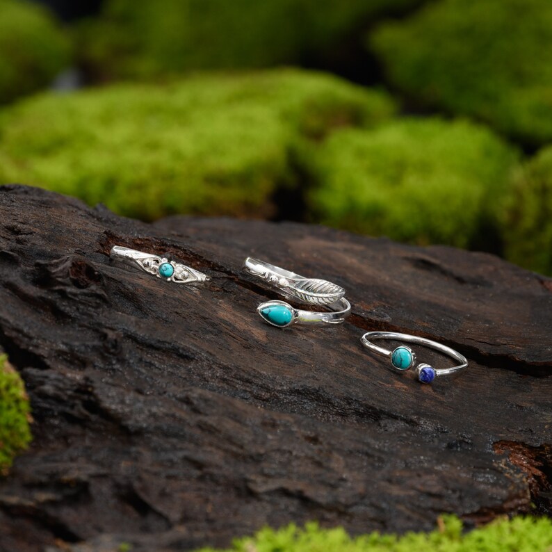 Set of 3 Silver Turquoise Toe Rings, Silver Toe Rings, Turquoise Toe ...