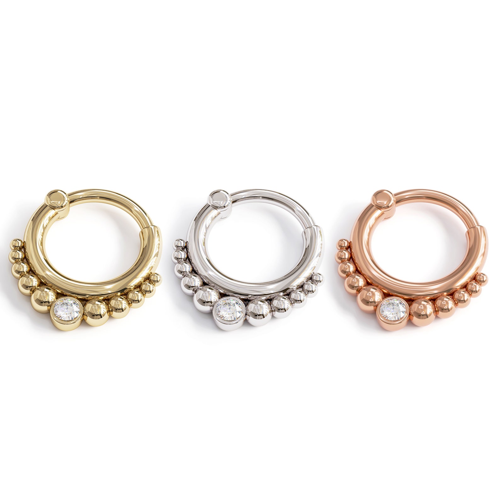 14k Gold Goth Septum Jewelry With Genuine Diamond, Septum Clicker ...
