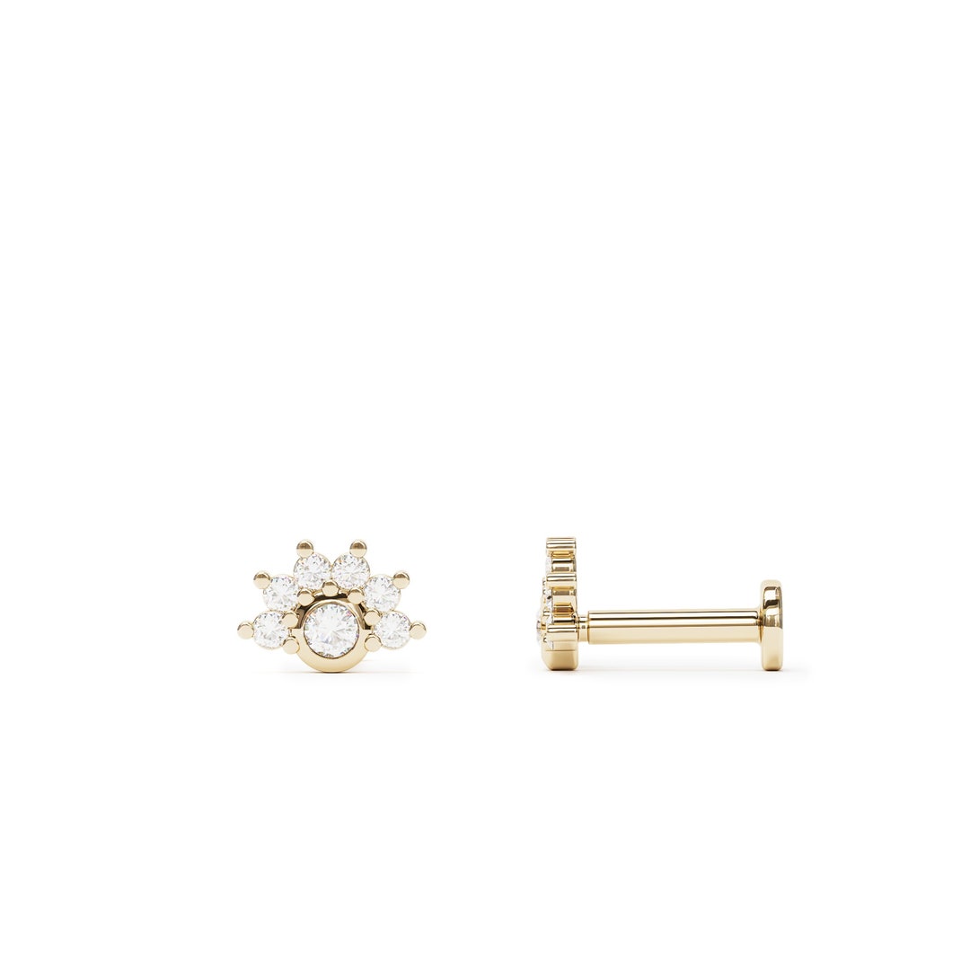 Diamond Helix Stud, Cartilage Piercing, 14K Gold Helix Jewelry, Real ...