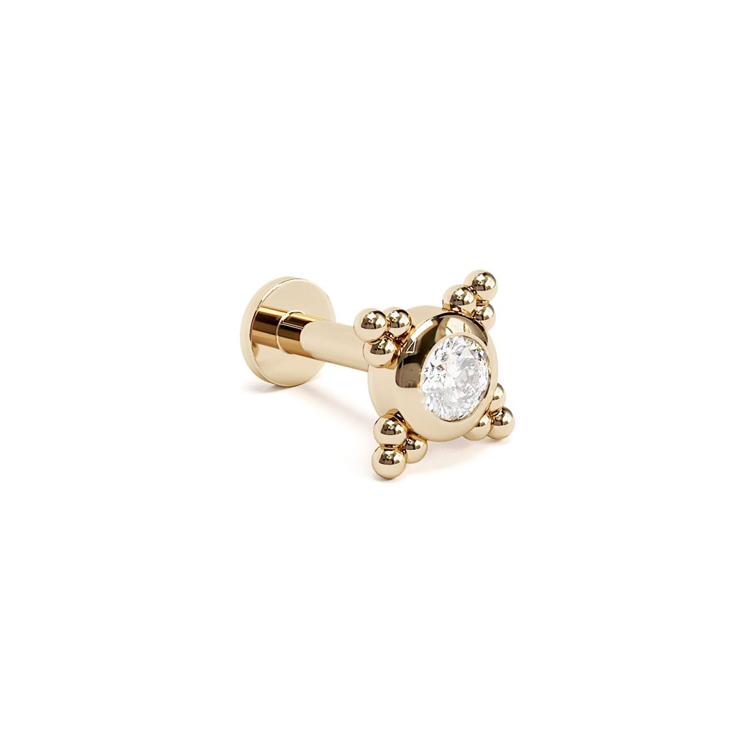 14K Solid Gold Diamond Labret Piercing (single), 2mm Diamond Stud ...