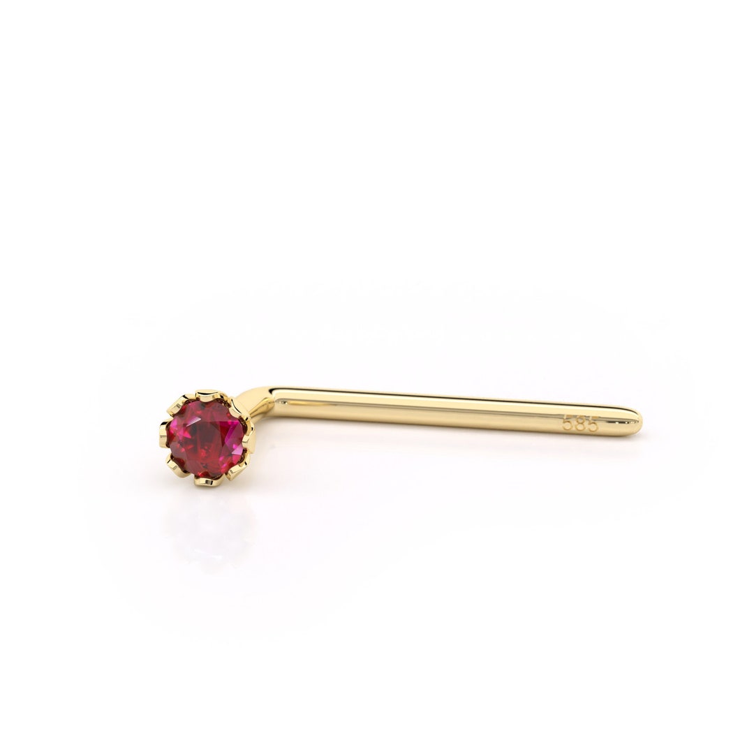 Ruby Nose Stud, 14K Gold Nose Stud, Tiny Nose Stud, July Birthstone ...