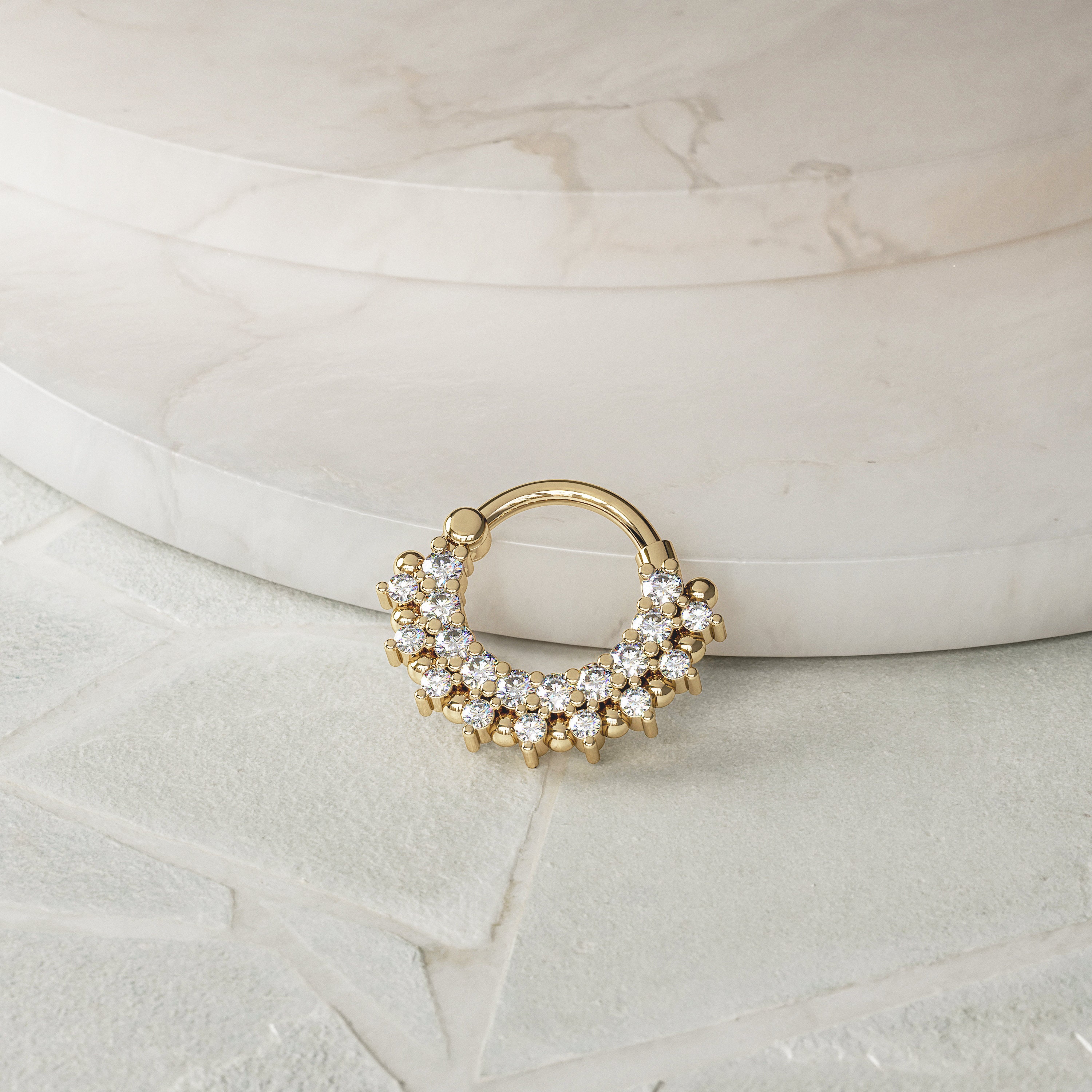 14k Gold Daith Earring, Small Hoop Earring With Diamonds, Solid Gold ...