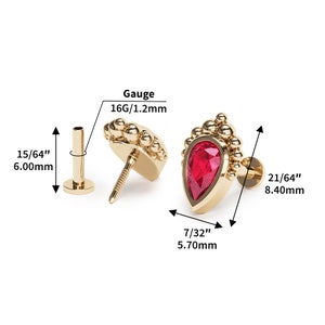Teardrop Ruby Cartilage Piercing Jewelry 14K Solid Gold, 16G Gold ...