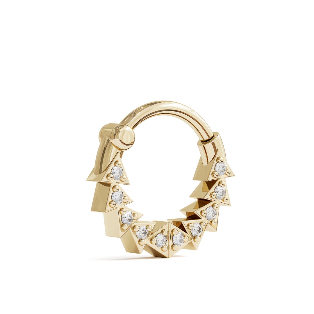 Diamond Helix Hoop, 14K Gold Helix Piercing, Triangle Cartilage Hoop ...