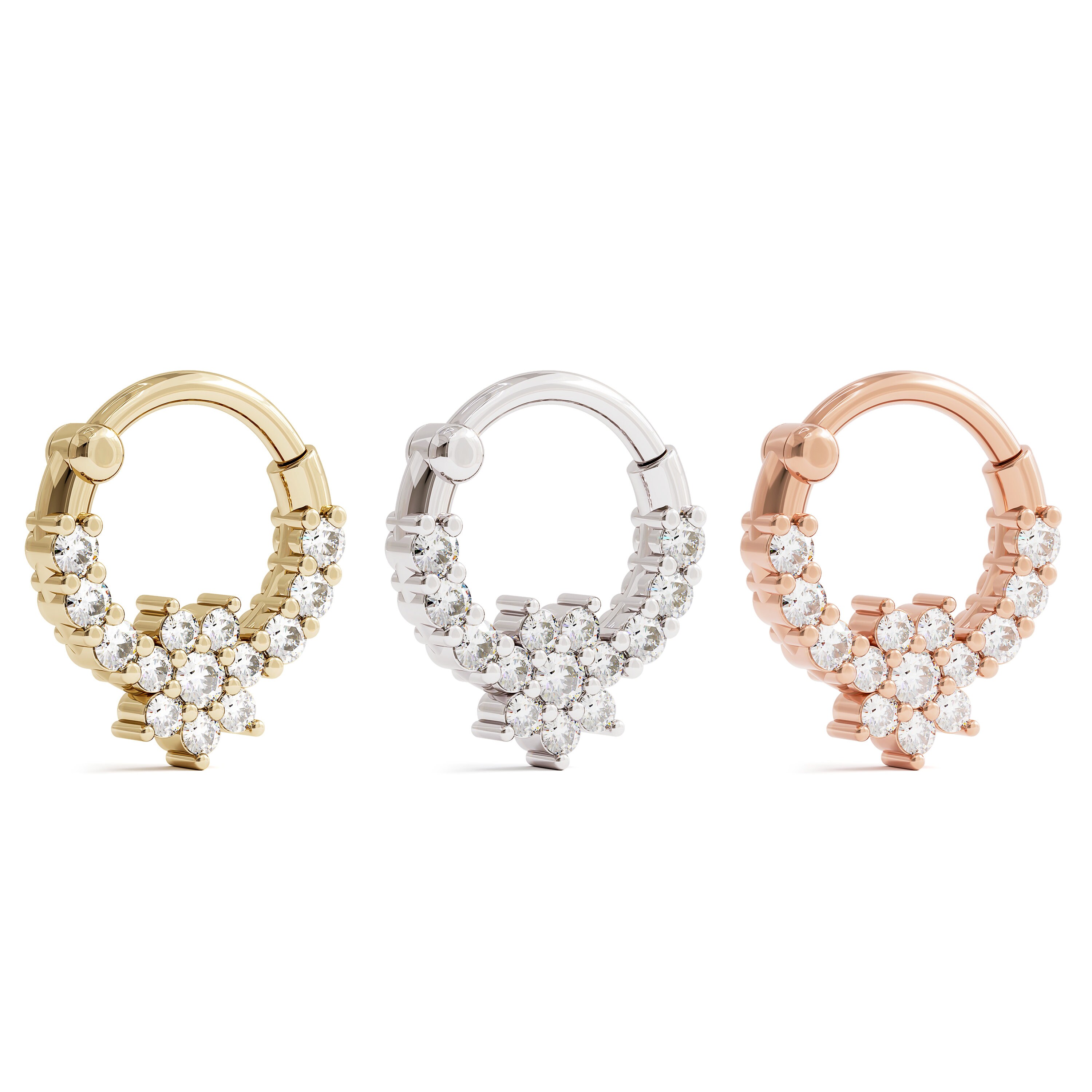 14K Gold Septum Ring, Flower Septum Clicker, Genuine Diamond Septum ...