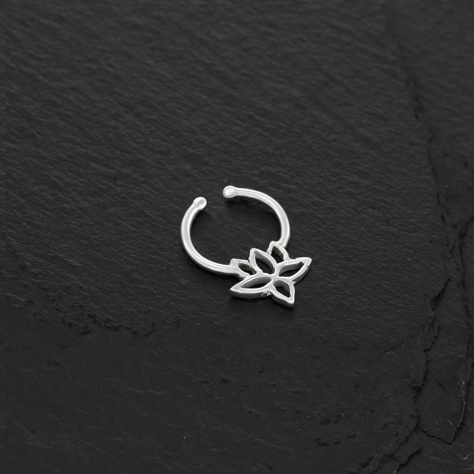 Silver Lotus Flower Fake Septum Ring Septum Clip On Tribal - Etsy