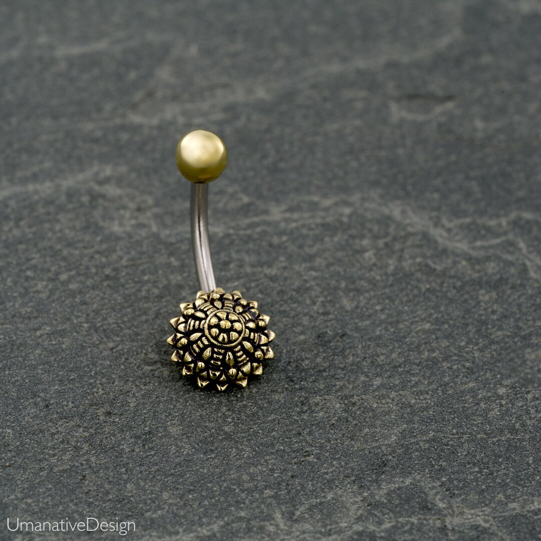 Flower Mandala Belly Button Rings, Tribal Belly Bar, Indian Belly Bar ...