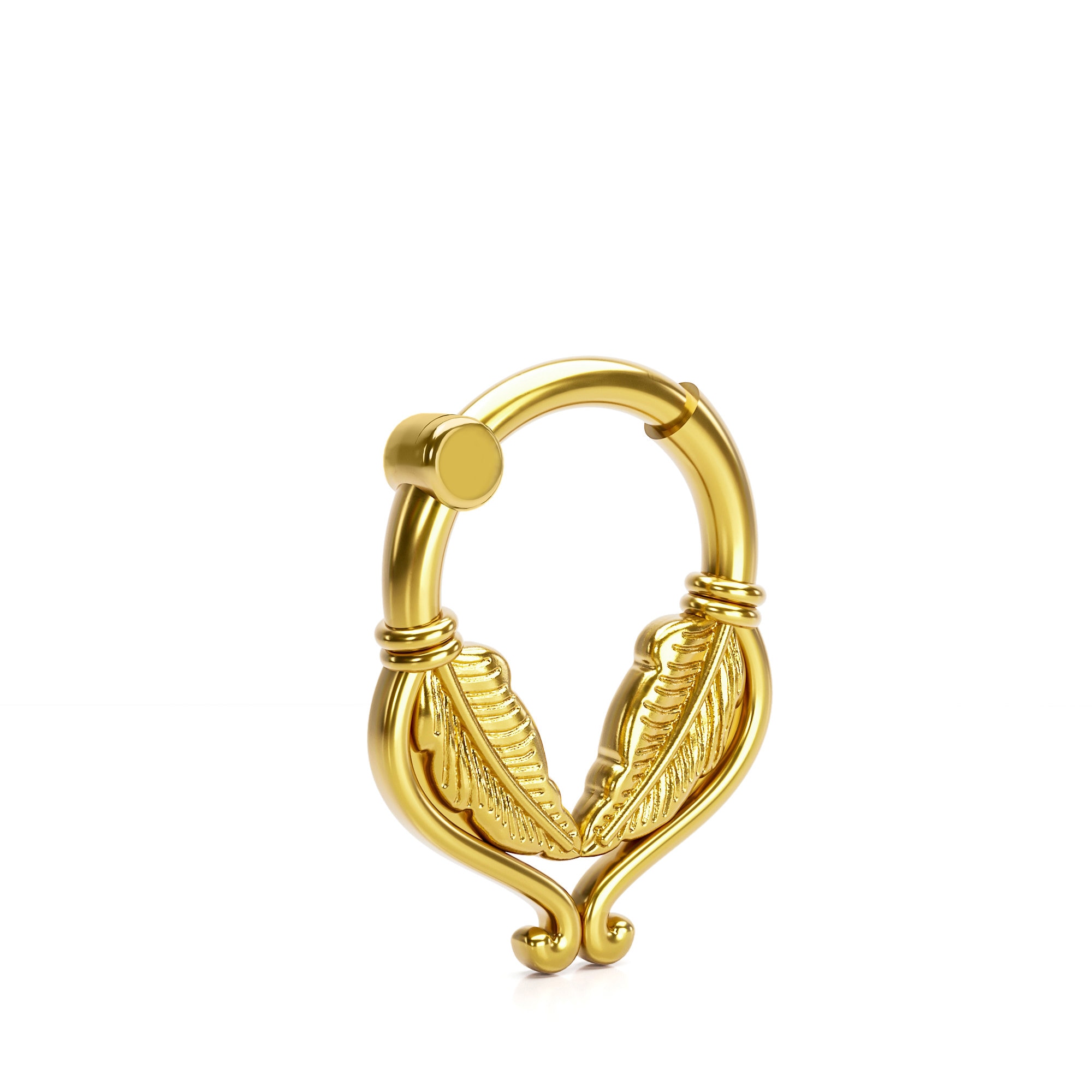 Gold Feather Septum Ring, Septum Piercing, Boho Septum Clicker, Septum ...