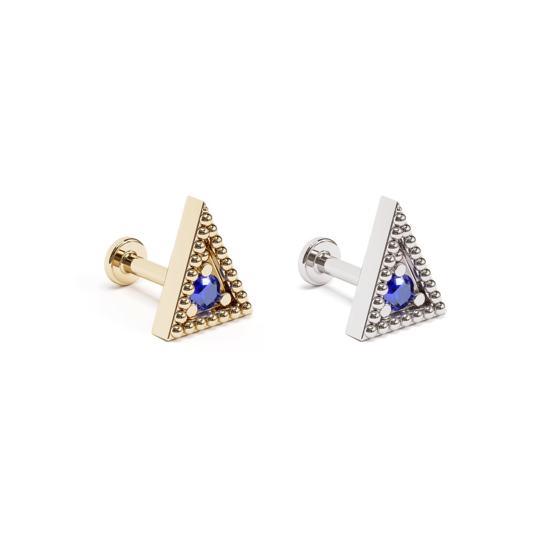 Sapphire Triangle Stud, 16G Helix Earring, 14K Gold Helix Piercing ...