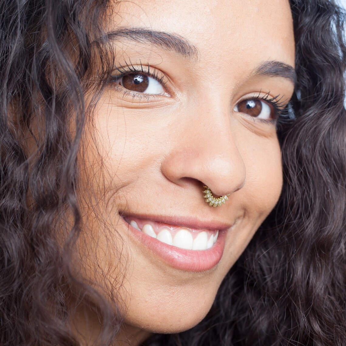 Gold Septum Clicker, Dainty Septum Jewelry, Septum Ring With White ...