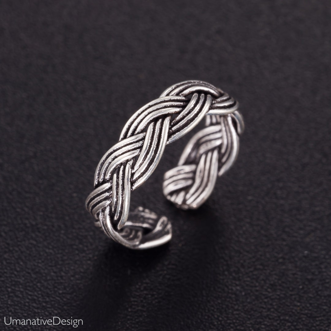 Sterling Silver Midi Ring, Braided Midi Ring, Adjustable Ring, Tie the ...