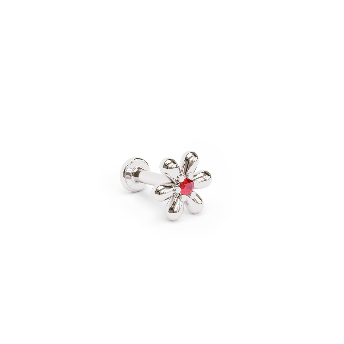 Red Ruby Flower Stud, Cartilage Stud Earring, Helix Piercing, 14K Gold ...