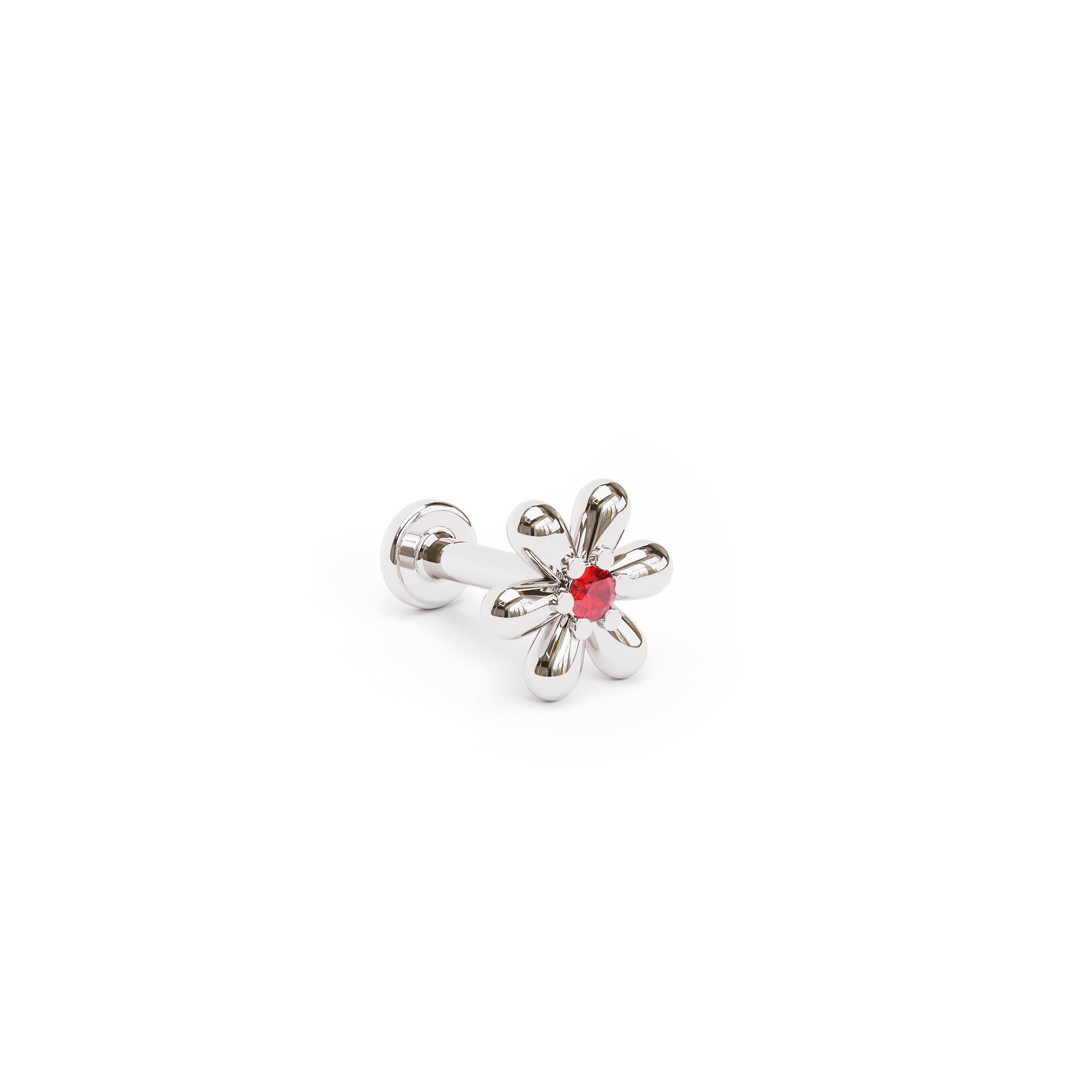 Red Ruby Flower Stud, Cartilage Stud Earring, Helix Piercing, 14K Gold ...