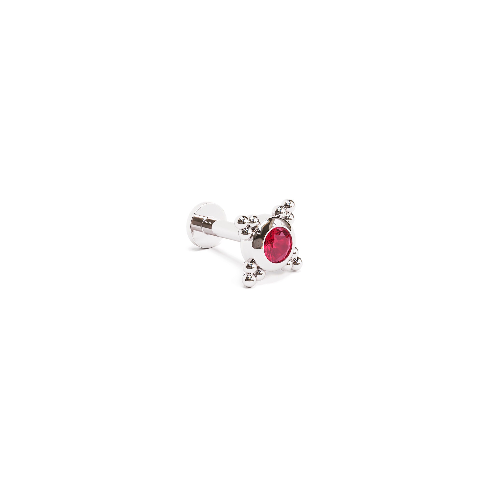 14K Solid Gold Ruby Labret Piercing (single), 2mm Ruby Stud Earring ...