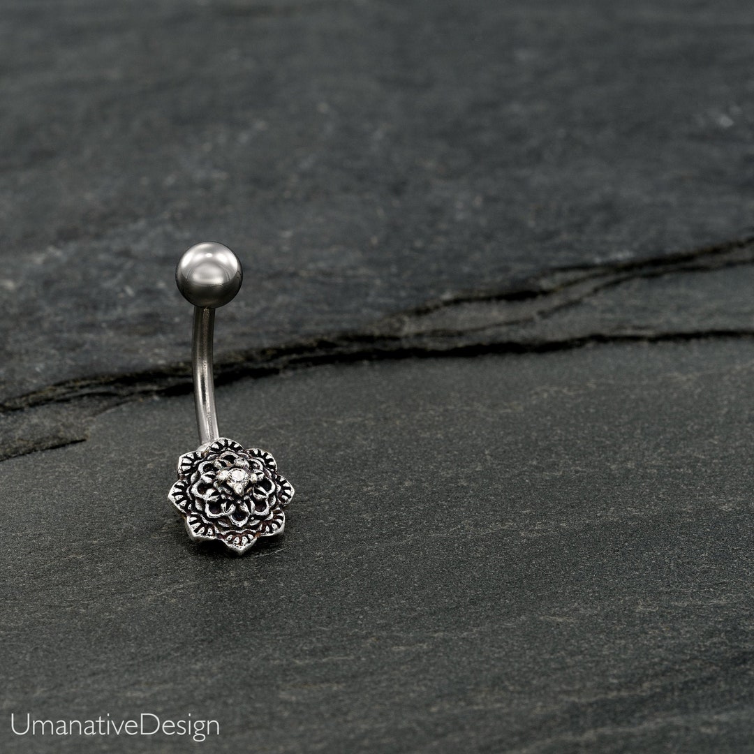 Sterling Silver Belly Button Ring, Flower Belly Ring, Belly Piercing ...