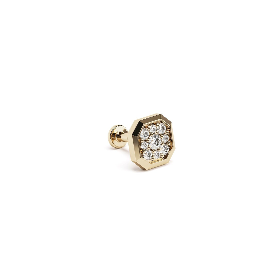 Diamond Helix Piercing, 14K Gold Internally Threaded Labret Stud ...
