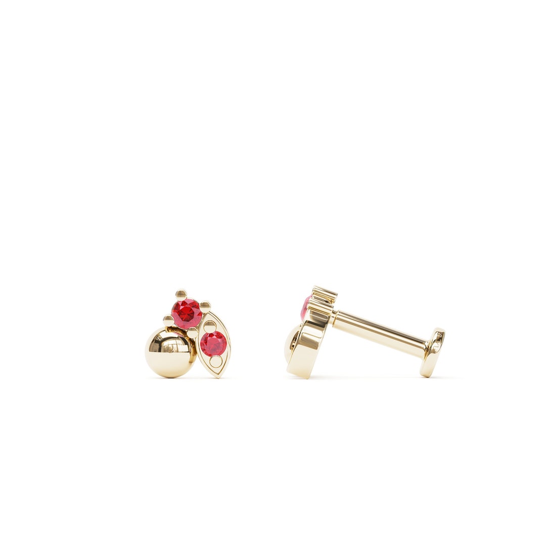 14K Solid Gold Ruby Helix Earring, Cartilage Piercing, Multi Shape Stud ...