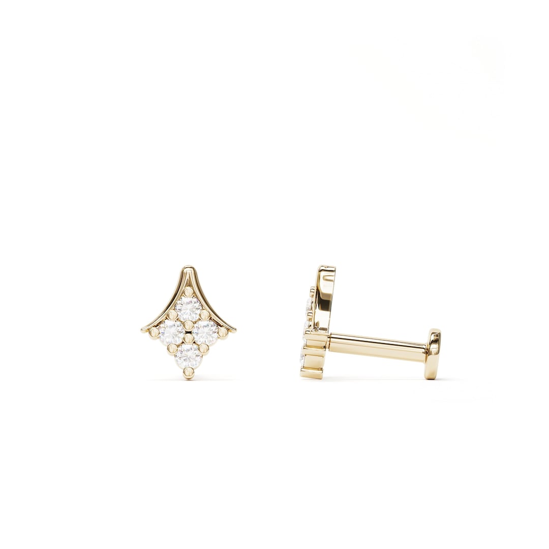 Diamond Cluster Helix Stud, Cartilage Piercing, 14K Gold Helix Jewelry ...