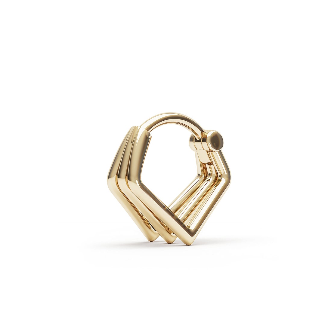 V Shape Septum Ring, 14K Gold Septum Jewelry, Stacked Septum Ring ...