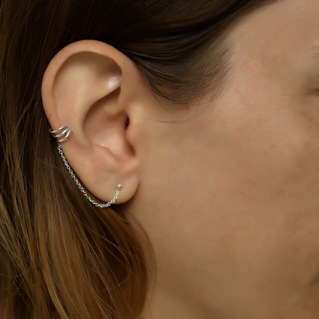 Silver Ear Cuff Earring Chain.ear Cuffs Earring. Ear Cuff Sterling ...