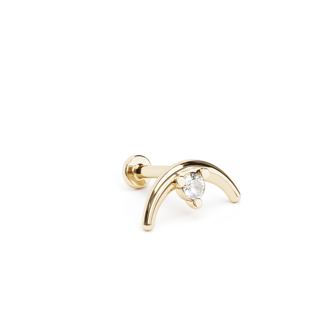 14K Gold Diamond Small Crescent Moon Helix Stud, Curved Helix Labret ...