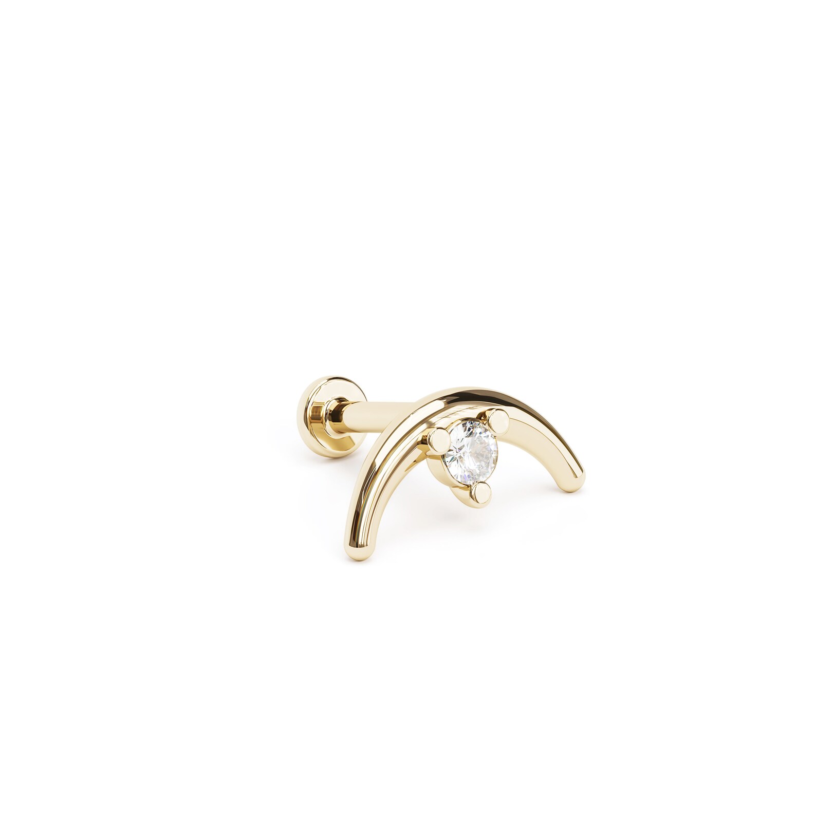 14K Gold Diamond Small Crescent Moon Helix Stud, Curved Helix Labret ...