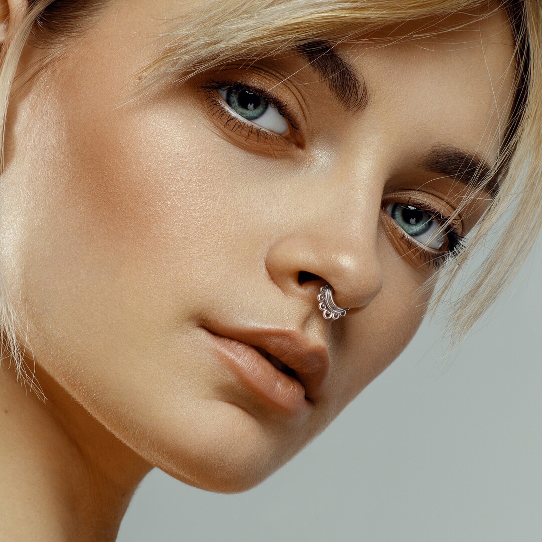 Silver Septum Ring, Mandala Septum Hoop, Triple Layer Septum Ring ...