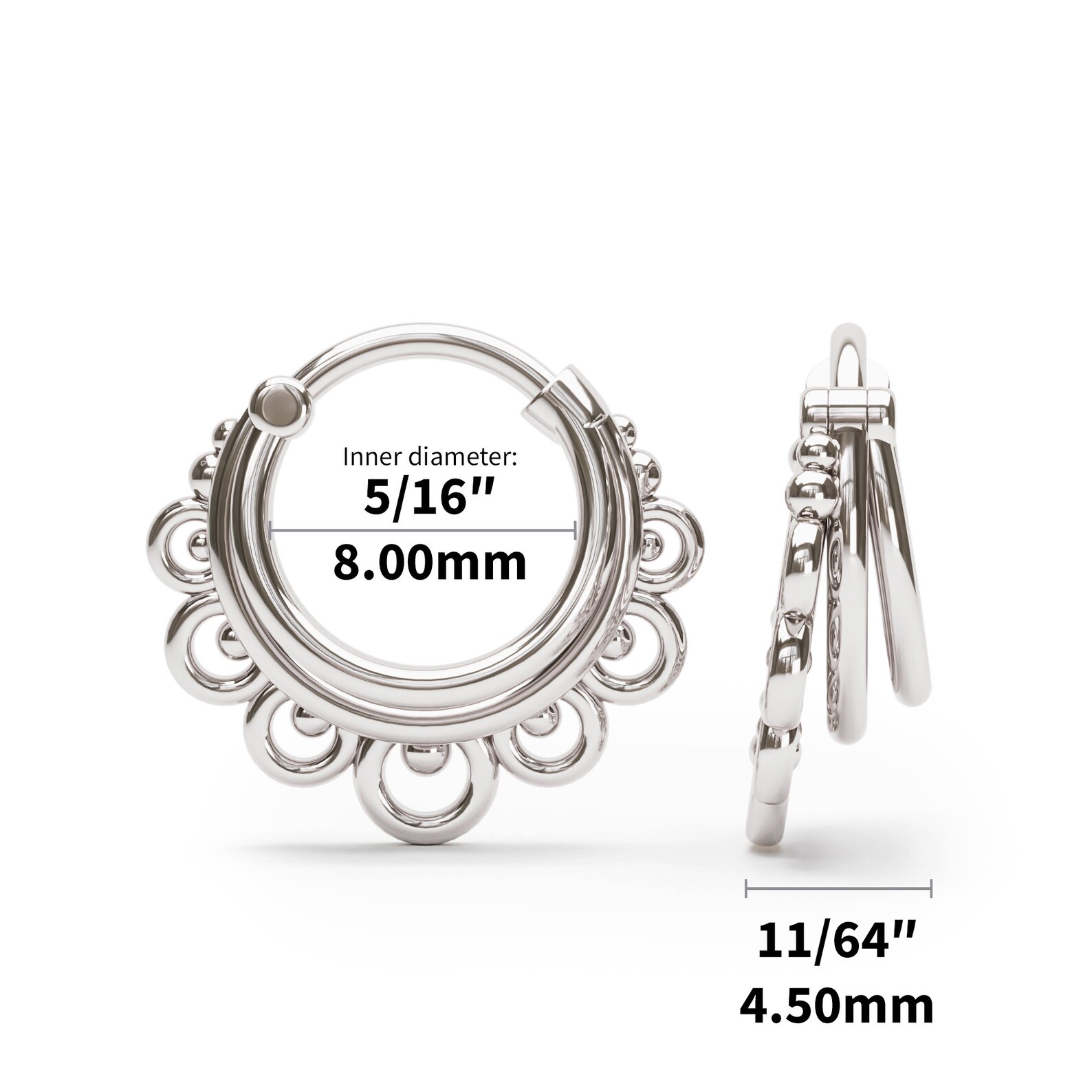 Silver Septum Ring, Mandala Septum Hoop, Triple Layer Septum Ring ...