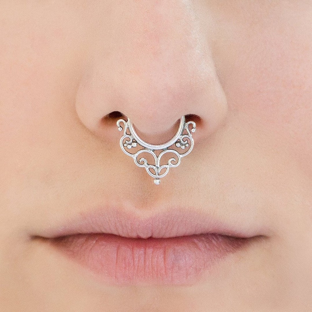 Silver Septum Ring, Tribal Septum Ring, Septum Piercing, India Septum ...