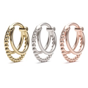 Stacked Septum Ring, Solid Gold Septum Jewelry, Septum Piercing, Beaded ...