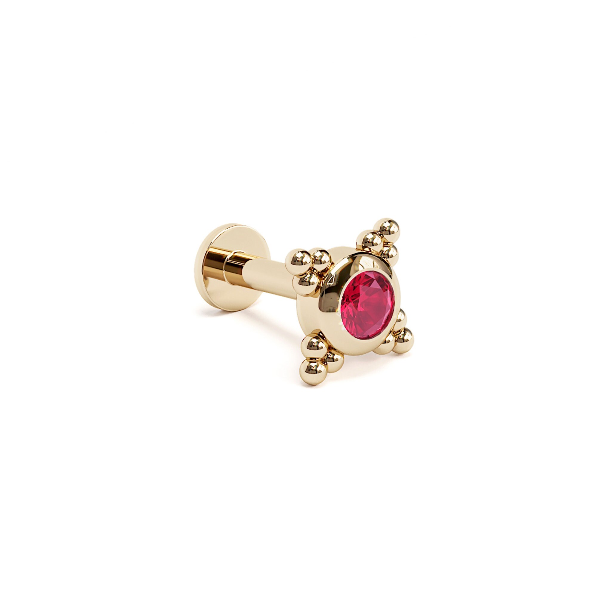 14K Solid Gold Ruby Labret Piercing (single), 2mm Ruby Stud Earring ...