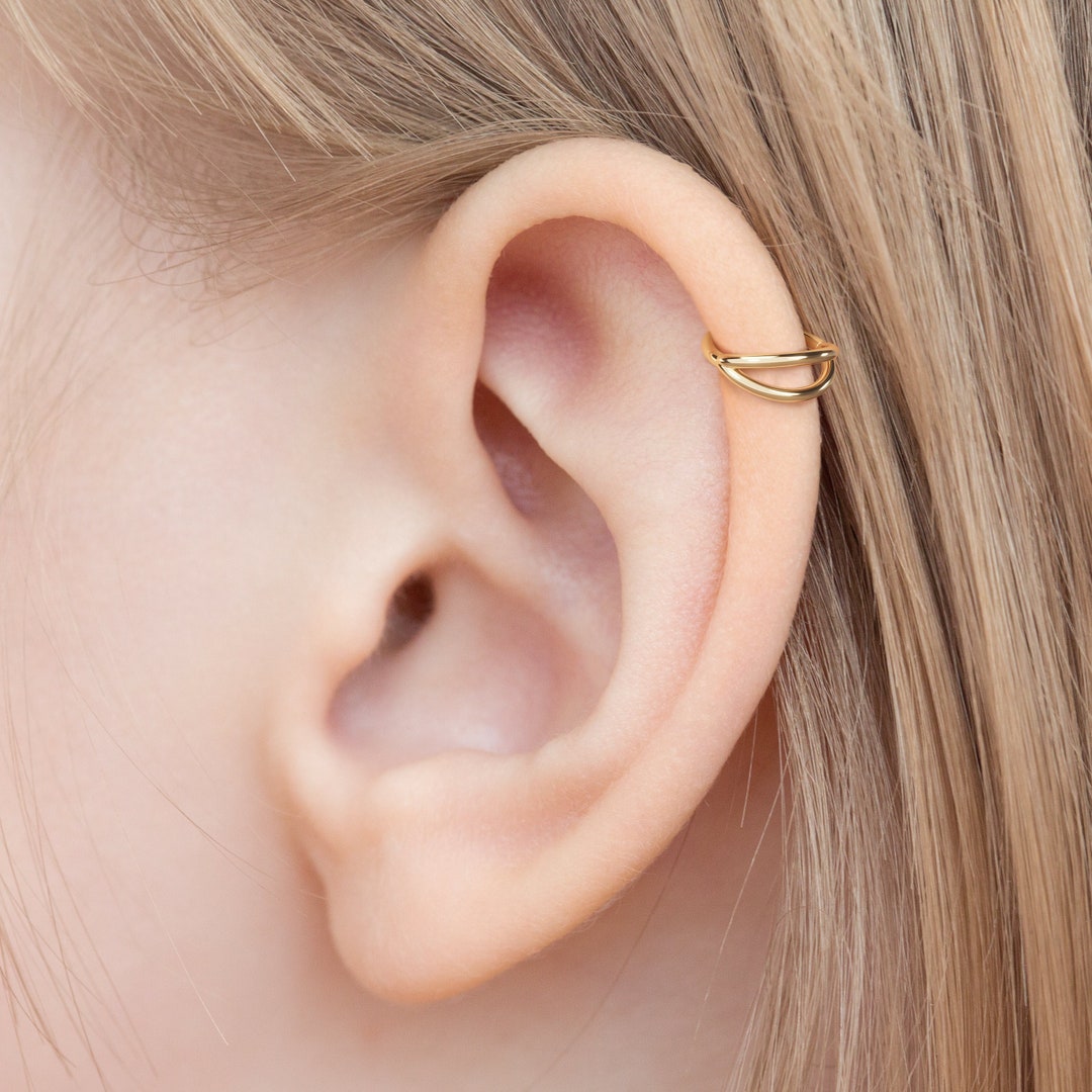 14K Gold Stacked Helix Earring, Double Illusion Cartilage Hoop ...